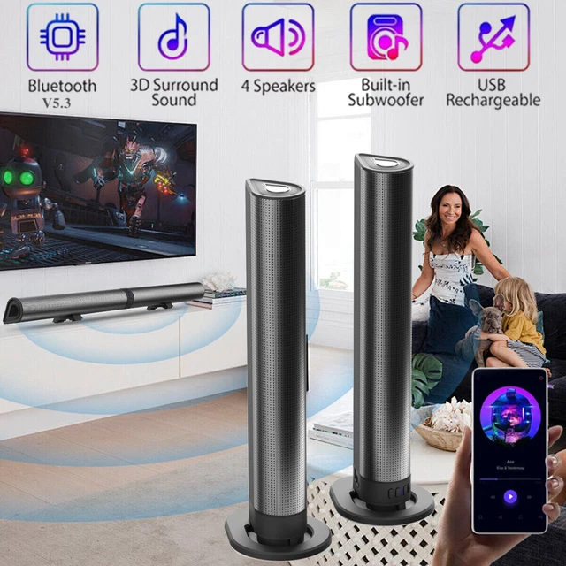 WIRELESS TV SOUNDBAR Speaker Bluetooth 5.0 3D TWS Sound Bar Home ...