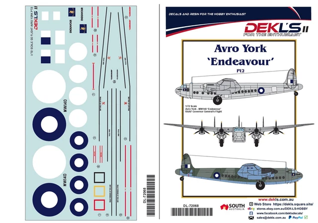 1/72 DECALS-AVRO YORK 'Endeavour' Governor General's Flight Pt2 -DEK L ...