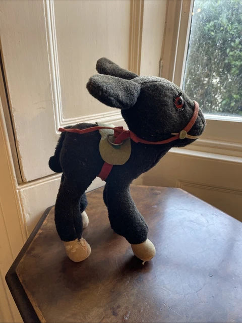 VINTAGE SOFT TOY donkey retro 1950s 1960s? Felt And Fur, Glass Eyes ...