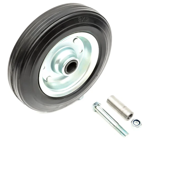 STEEL WHEEL SOLID Rubber Tyre 200 x 50 8" & Axle Caravan Jockey Wheel ...