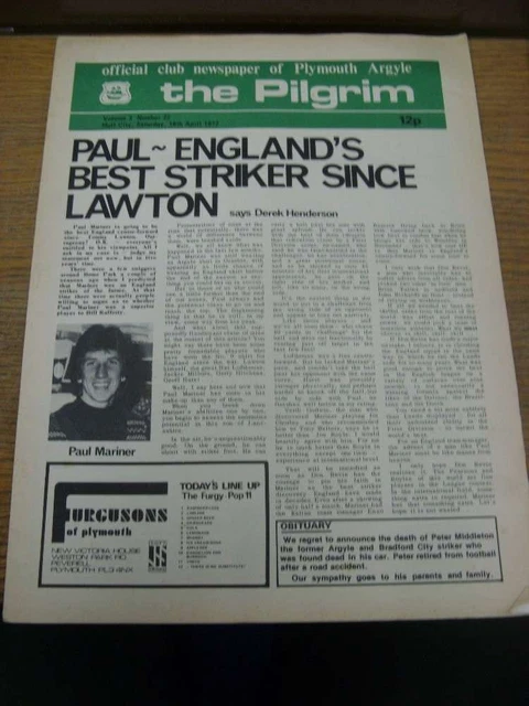 16/04/1977 PLYMOUTH ARGYLE v Hull City [Newspaper Style] £4.99 ...