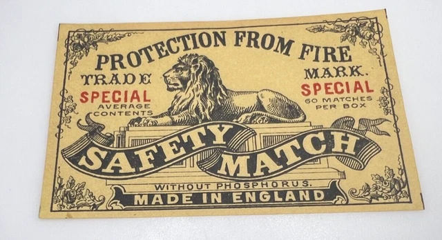 VINTAGE BRITISH MATCHBOX Label Lion Safety Match 110 x 70 mm £10.00 ...