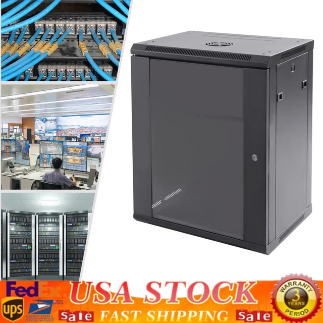 WALL MOUNT 15U Network Server Data Cabinet Rack Enclosure Rack Glass ...