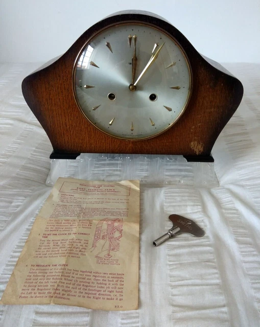 SMITHS 8-DAY STRIKING Mantel Clock Wood Floating Balance + Key ...