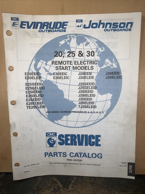 JOHNSON EVINRUDE -PARTS Catalog- For 20/25/30 electric Start Models 1991 £5.87 - PicClick UK