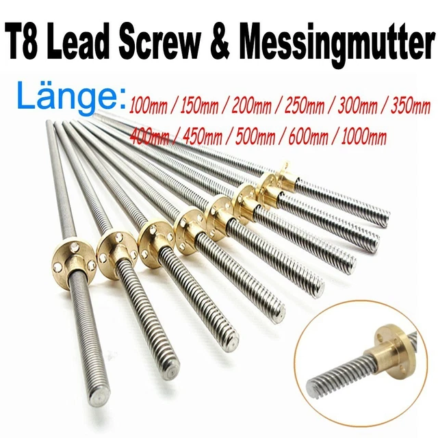 T8 8MM TRAPEZGEWINDESPINDEL 3D Drucker Fräse Spindel Messingmutter 200MM-1000MM EUR 7,00 ...