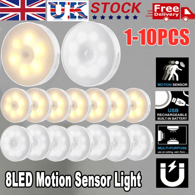 1-10X 8 LED Motion Sensor Lights PIR Wireless Night Lights Cabinet ...