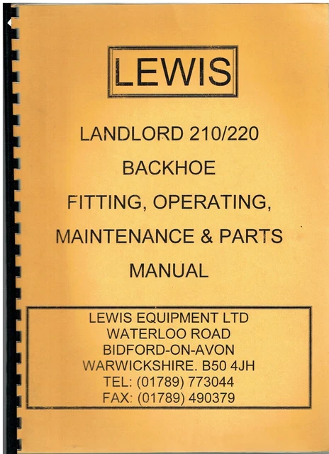 LEWIS LANDLORD 210 220 Tractor Mounted Backhoe Orig. Operators Manual ...