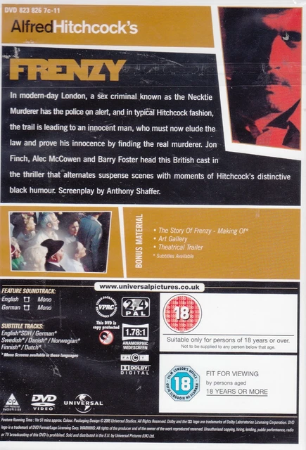 FRENZY - JON Finch (Alfred Hitchcock Collection) - NEW Region 2 DVD EUR ...