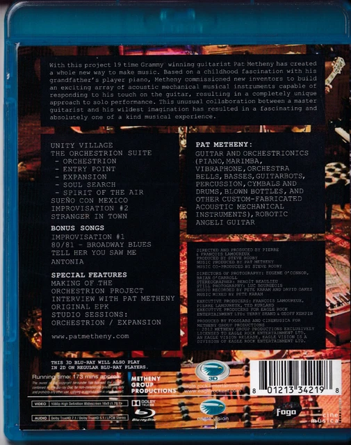 PAT METHENY THE Orchestrion Project (BLU RAY 3D 2012) Music Video Film Region A $44.99 - PicClick CA