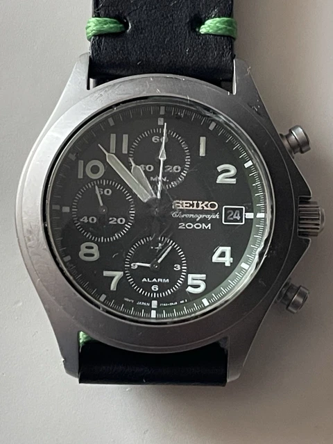 SEIKO TITANIUM MILITARY Alarm Chronograph 7T62-0AH0 Watch See ...