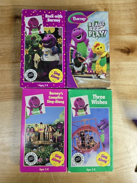 4X VHS LOT Barney Ready Set Play/Three Wishes/Campfire Sing Along/Rock ...