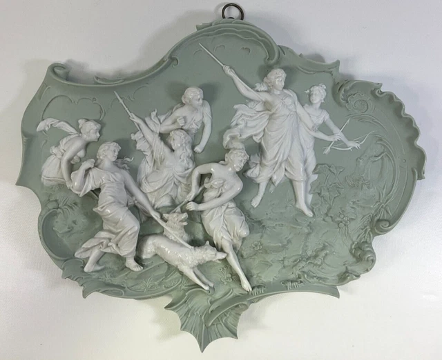 ANTIQUE VOLKSTEDT GERMANY Sage Green Jasperware Plaque Diana the ...