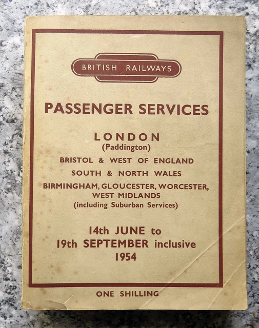 BRITISH RAILWAYS PASSENGER Services Timetables London Paddington Summer ...