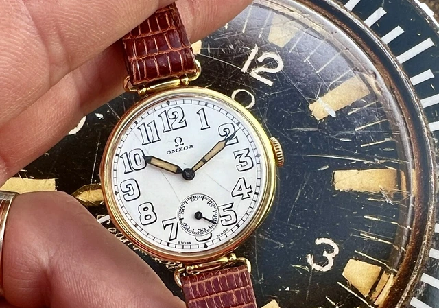 TRENCH WATCH WWI OMEGA MILITAIR “OFFICER” 18K GOLD MANUAL WIND VINTAGE ...