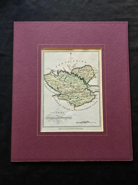 ANTIQUE HAND COLORED Map of Countries of Stirling & Clackmannan ...