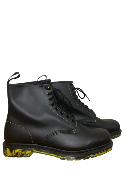 DR. MARTENS 1460 marbled black yellow marbled sole leather boots NWOB ...
