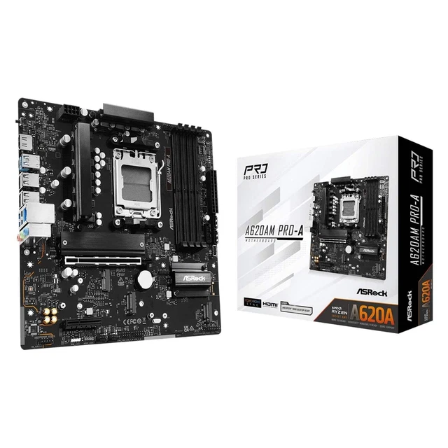ASROCK A620AM PRO-A AMD Socket AM5 Motherboard, 4x DDR5 Slots, 3x M.2 ...