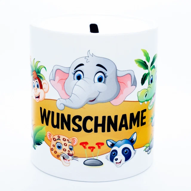 TIER SAFARI SPARDOSE mit Namen Geschenk Jungen Mädchen Kinder Einschulung Zoo EUR 16,99 ...