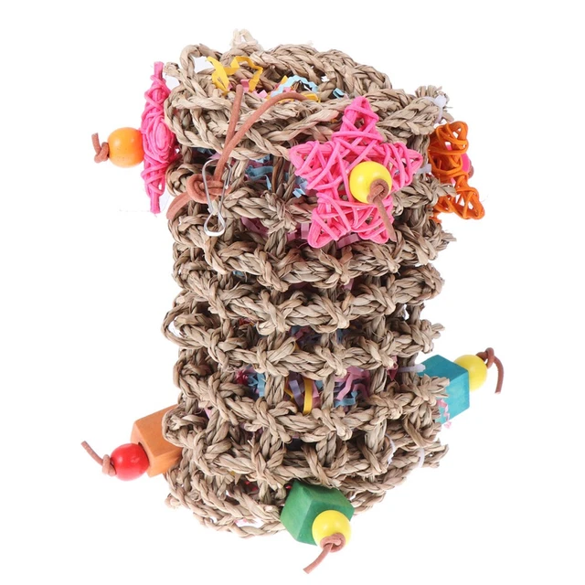 STRAW PAPER STUFFING Birds Chewing Toy Parrot Straw Weaving Basket ...