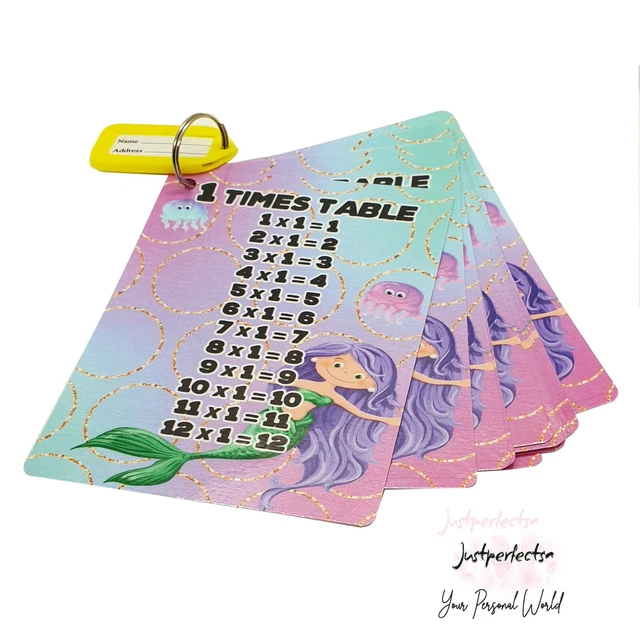 TIMES TABLES GIRLS MERMAID Laminated Flash 12 Cards Maths 3.5"x5" £3.99 ...