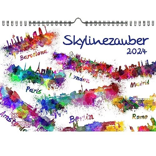SKYLINEZAUBER CALENDRIER FORMAT A4 pour horizons 2024 en aquarelle ...