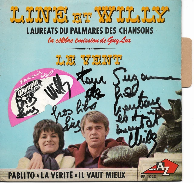 LINE ET WILLY Le Vent **Signé & Dédicacé** 45 T SP 1966 Pop Chanson EUR ...