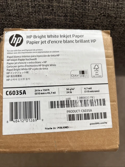 HP BRIGHT WHITE Inkjet Paper 610Mm X 45M 90Gsm - C6035A £11.00 ...