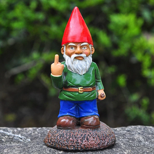 MIDDLE FINGER WHITE Beard Dwarf Ornament Resin Garden Statue Fun for ...