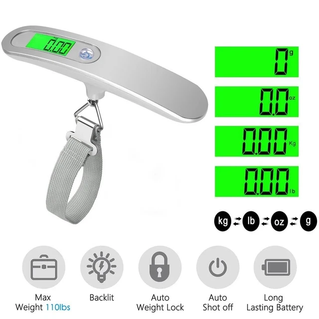 PORTABLE DIGITAL LUGGAGE Scale Travel Electronic Weight 50kg Battery ...