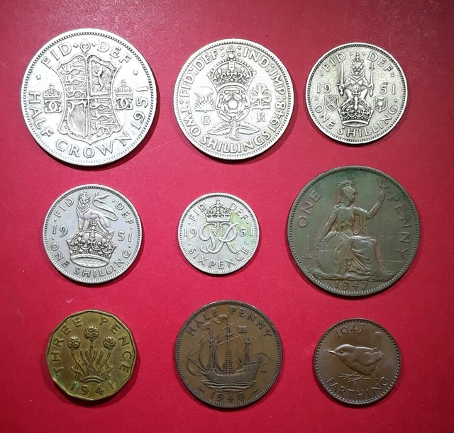 GEORGE VI PRE-DECIMAL 9 x Coin Set / Collection - Half Crown to ...