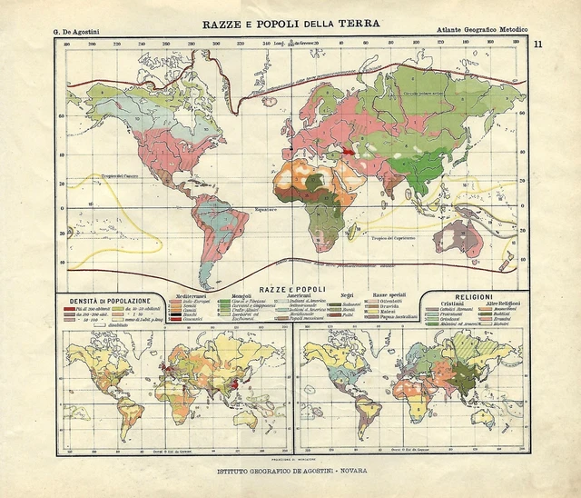 CARTA GEOGRAFICA ANTICA RAZZE POPOLI RELIGIONI 1914 Old Antique map EUR ...