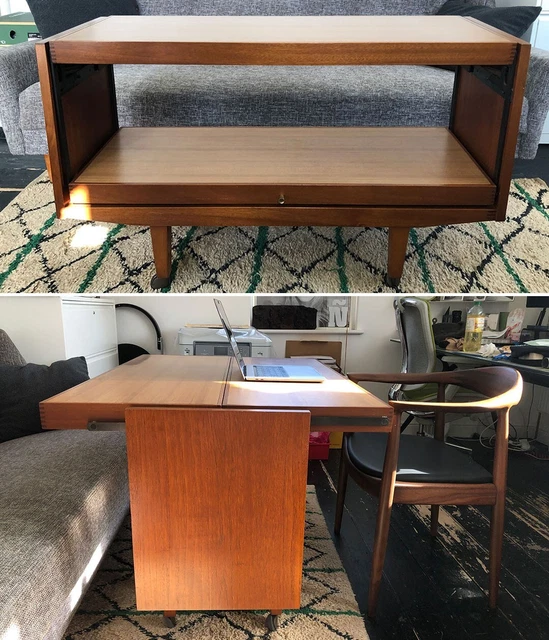 VINTAGE MID CENTURY teak folding desk workstation metamorphic sideboard ...