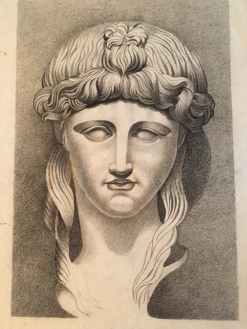 VERY BEAUTIFUL LARGE Antique L Drawing 1809 Greek Ancient Portrait £185 ...