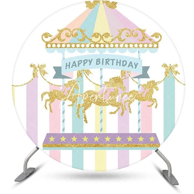 COLORFUL CAROUSEL CIRCUS Round Birthday Backdrop $37.90 - PicClick AU
