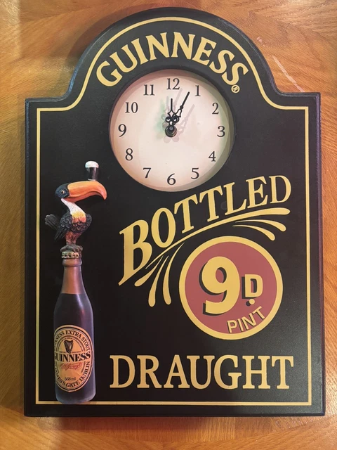 GUINNESS BEER WOODEN 3D Bottled Draught 9D Pint Clock Sign 18x13 ...