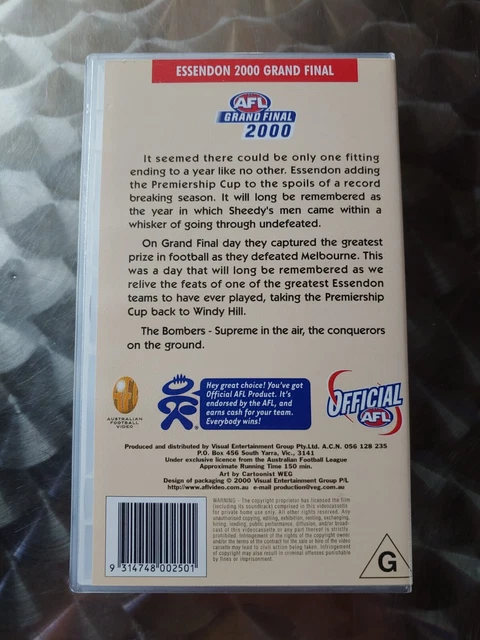 ESSENDON BOMBERS 2000 Premiers - 2000 Grand Final - AFL VHS Video Tape ...