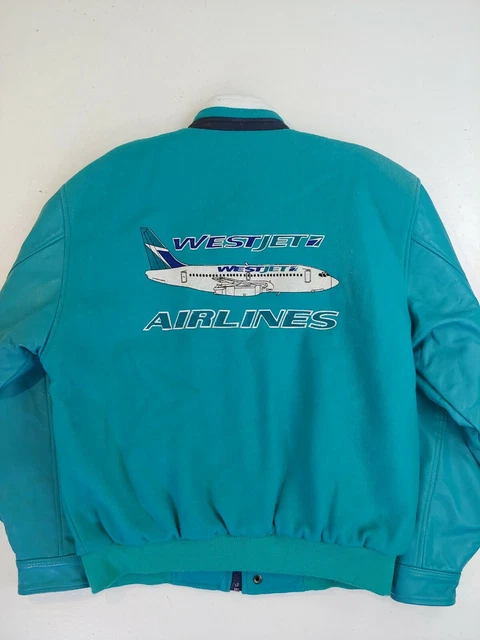 VINTAGE WEST JET Airlines Jacket pilot coat rare size XL leather wool ...