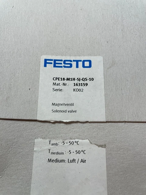 FESTO CPE18-M1H-5J-QS-10 163159 KO02 2-10bar SOLENOID VALVE NEW $202.34 - PicClick CA
