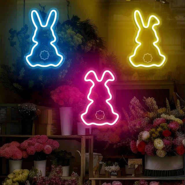 3 PCS EASTER Neon Sign Easter Bunny Neon Sign Rabbit Bunny Neon LED ...