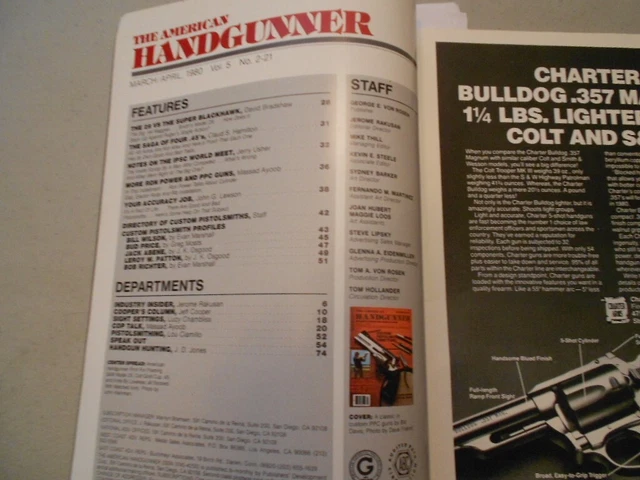 AMERICAN HANDGUNNER MAGAZINE AHG March/April 1980 S&W 29 vs Redhawk Ron ...