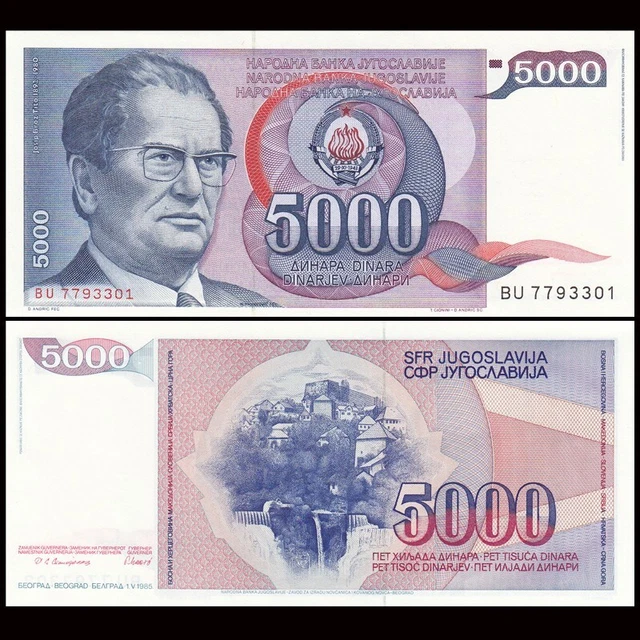 1985 YUGOSLAVIA 5000 Dinara Banknote-Marshall Tito WW2 War Partisan ...