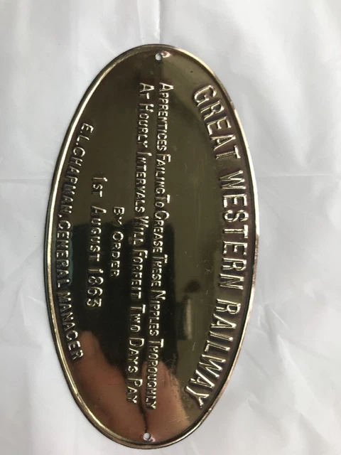 GREAT WESTERN RAILWAY Steam Engine Brass Plaque Antique Steam ...
