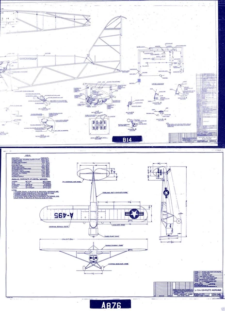 PIPER L-21 SUPER Cub PA-18 BLUEPRINT PLAN DRAWINGS 1940's Historic ...