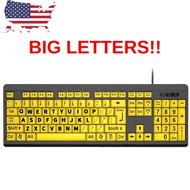 BIG LETTERS KEYBOARD Large Print Wired USB High Contrast Oversized for ...