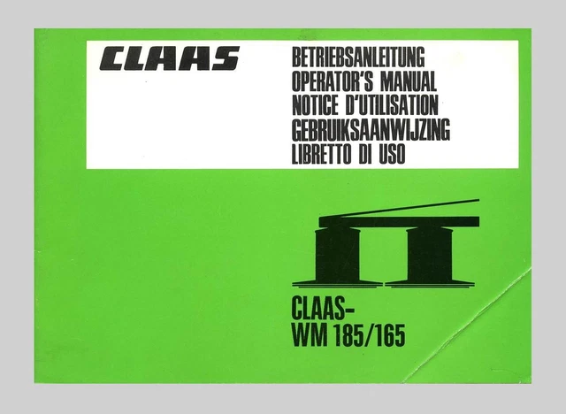 CLAAS WIRBELMÄHER WM 185 / 165 Betriebsanleitung Original EUR 35,00 ...