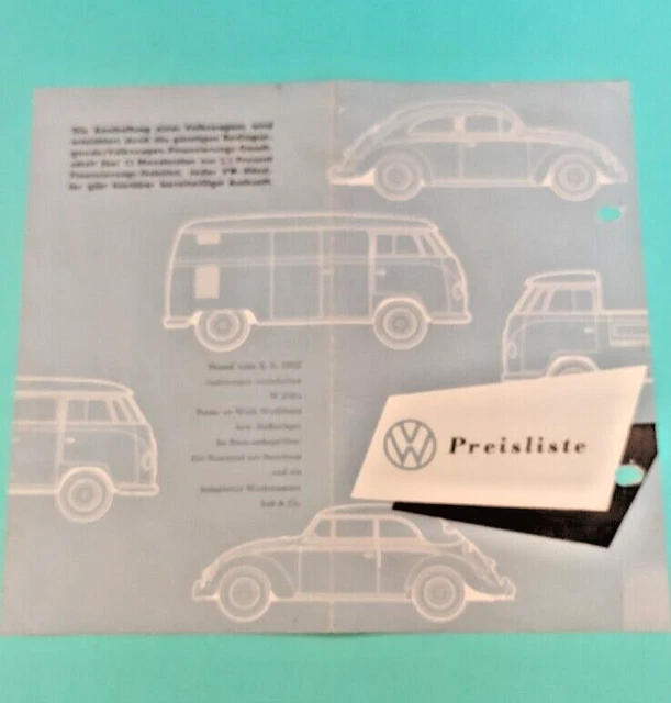 VW PREISLISTE 1955, alle Modelle, Original, gelocht EUR 25,00 - PicClick DE