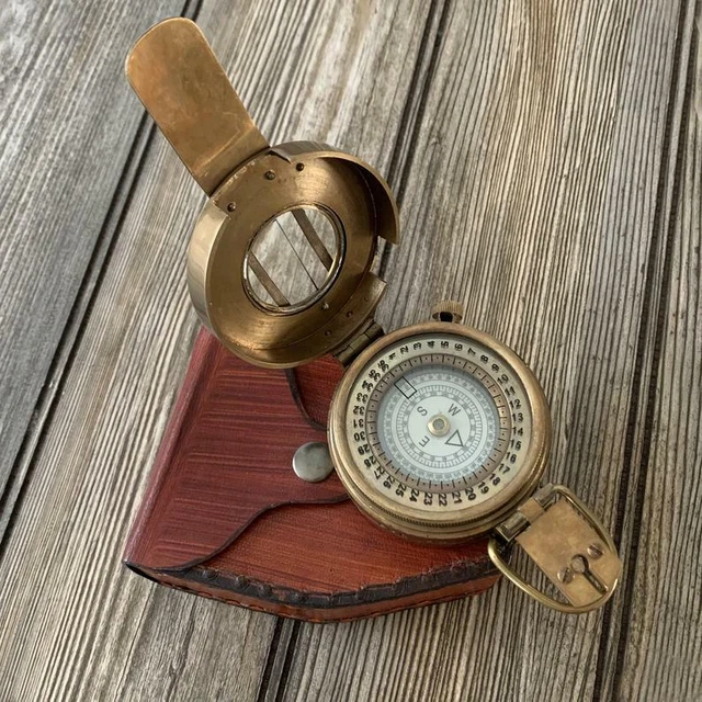 VINTAGE SOLID BRASS WWII Military Pocket Compass Gift Antique Compass ...