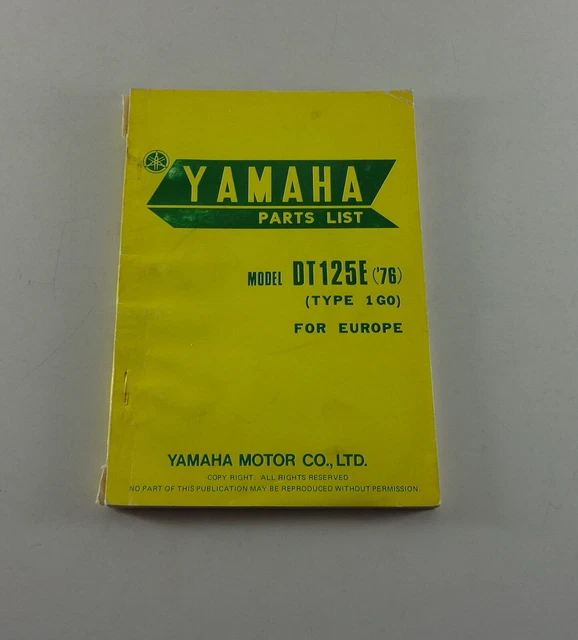 SPARE PARTS LIST / spare parts list Yamaha DT 125 E / DT125E \'76 stand ...