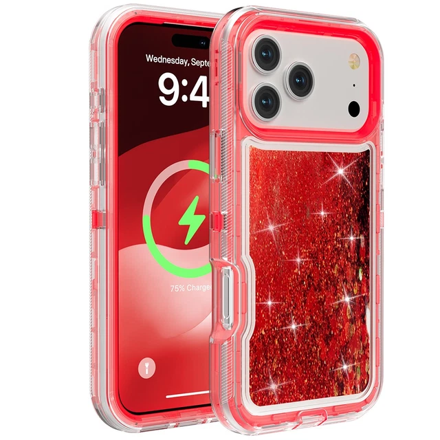 RED FOR IPHONE 17/17 Air/17 Pro Max/17 Pro Shockproof Glitter Quicksand ...